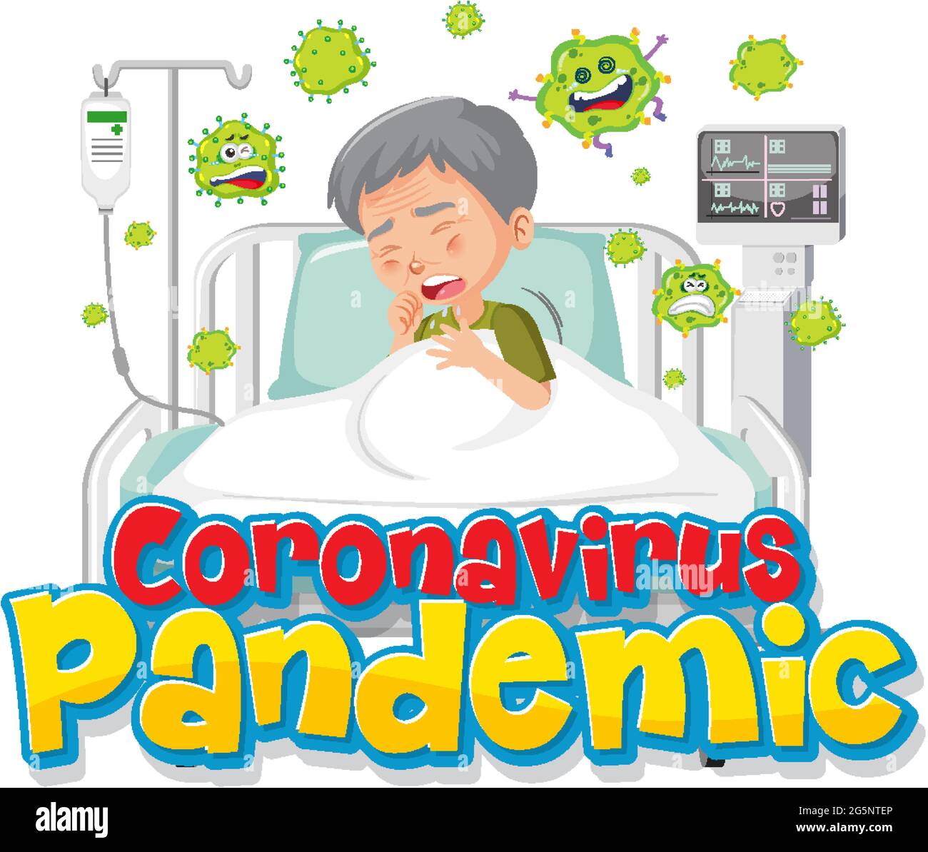 Coronavirus Pandemic banner with old man patient cartoon character ...