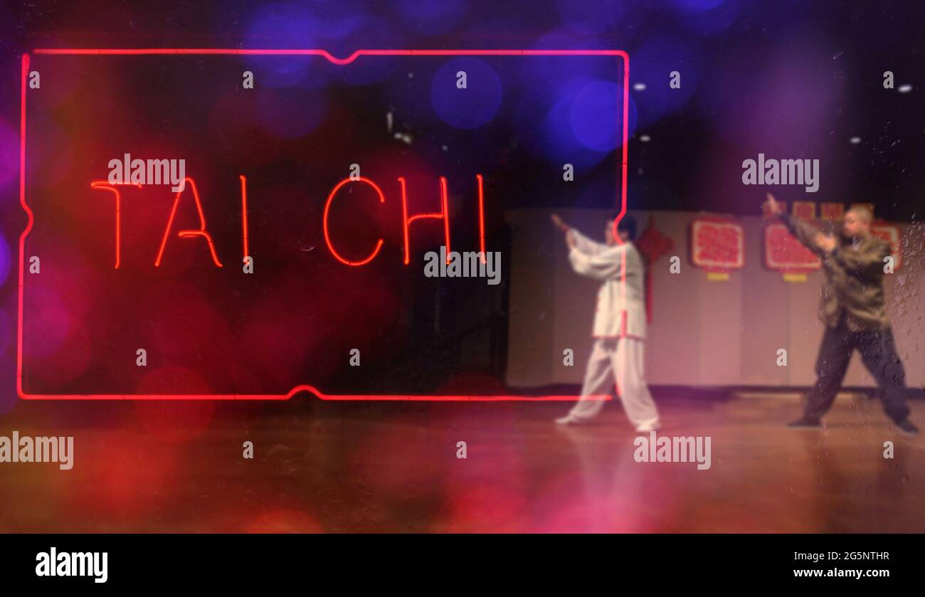 Tai Chi Neon Sign Composite Image Stock Photo - Alamy