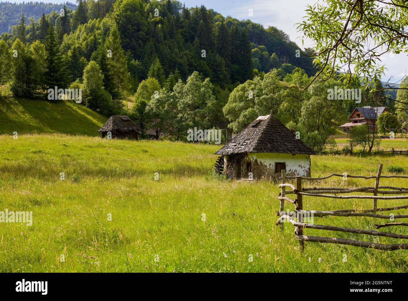 beautiful landscape with rural mountain area in Rucar Romania Stock ...