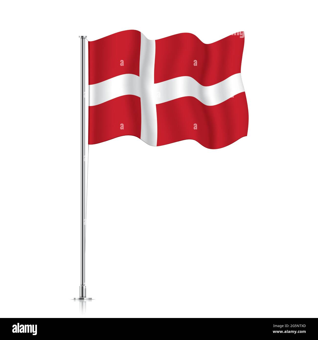 Denmark flag waving on a metallic pole. The official flag of the ...