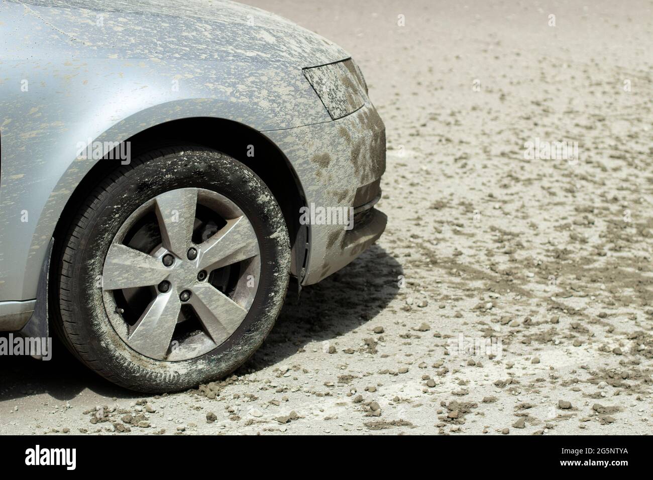 The car is dirty by accident. Cement squirted at the car and it's dirty ...