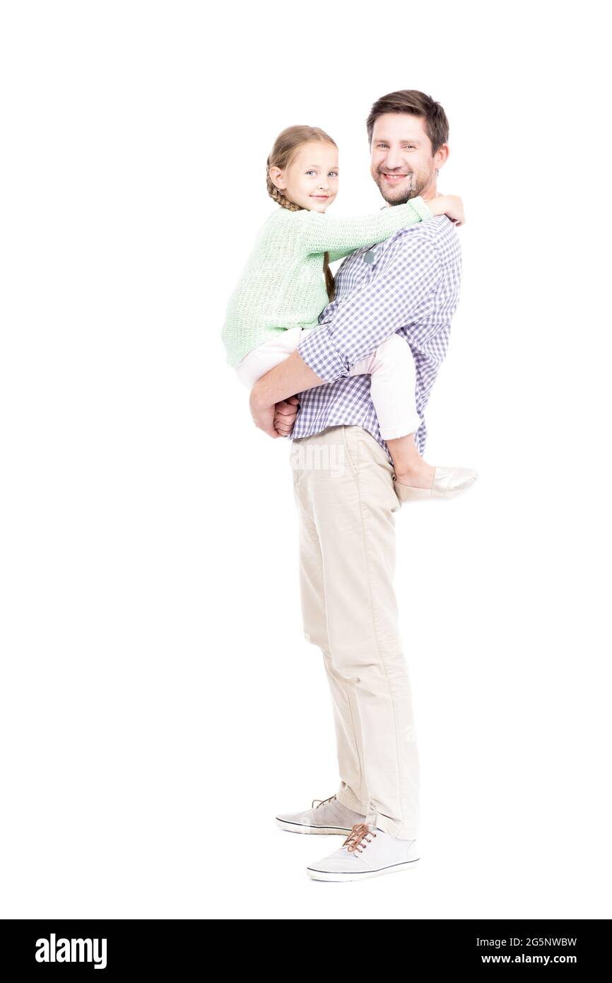 Vertical full length isolated shot of loving father wearing casual ...