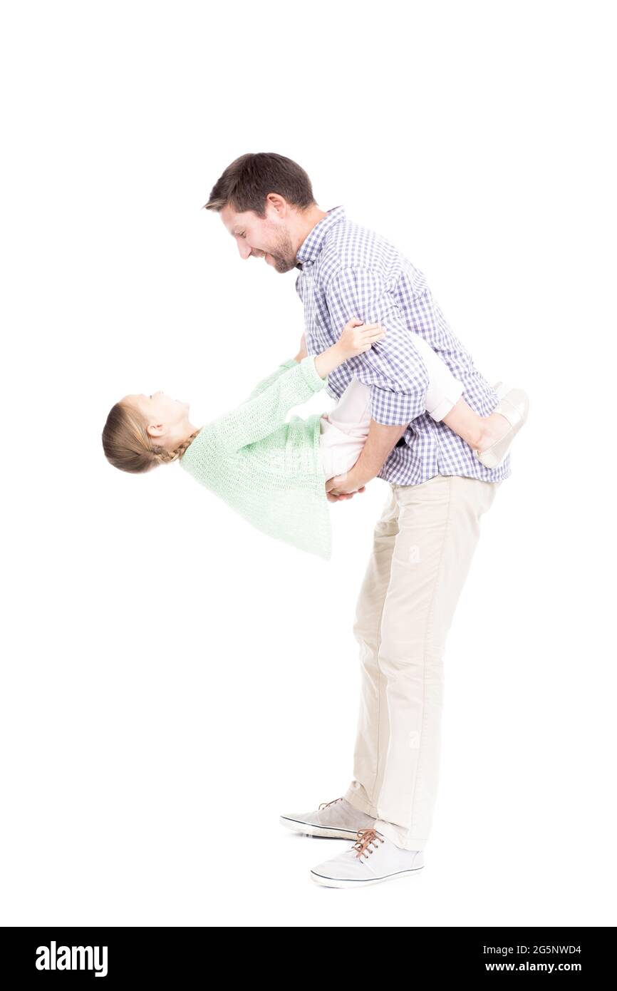 Vertical full length isolated shot of loving father wearing casual ...