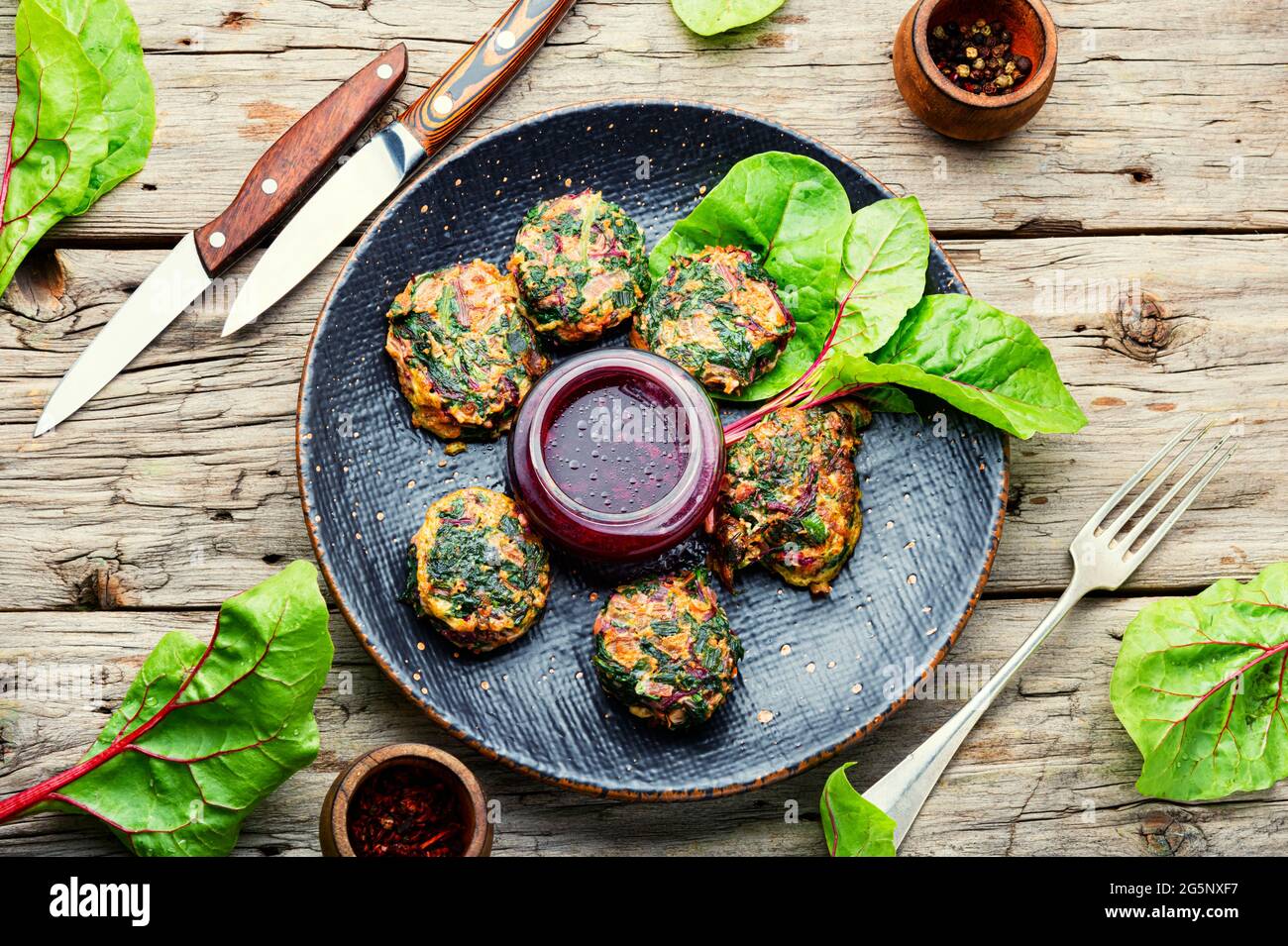 Delicious homemade chard cutlets.Vegetarian cutlets with fruit sauce ...