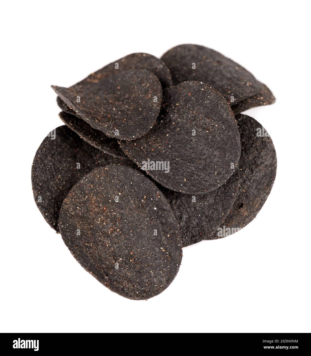 Black potato chips isolated on white background. Black chips with ...
