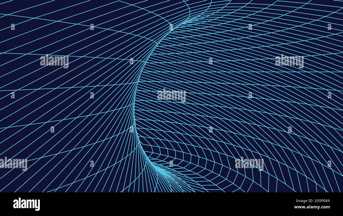 Technology wireframe tunnel on blue background. Futuristic 3D grid ...
