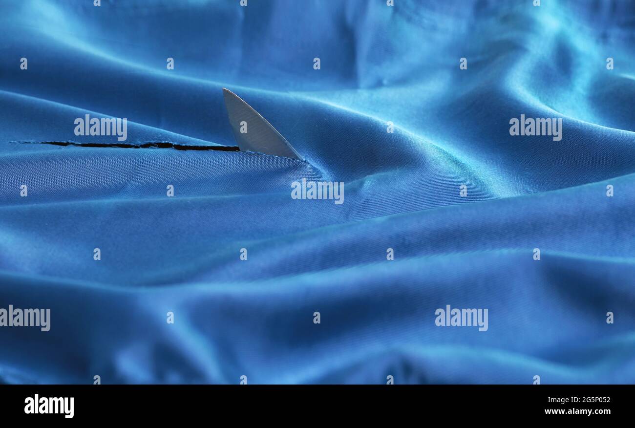 Abstract Knife Shark Fin Above Water Natural Blue Satin Fabric Texture ...