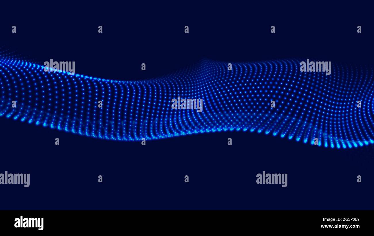 Color music sound wave. Abstract futuristic background of particles. Vector technology dynamic ...