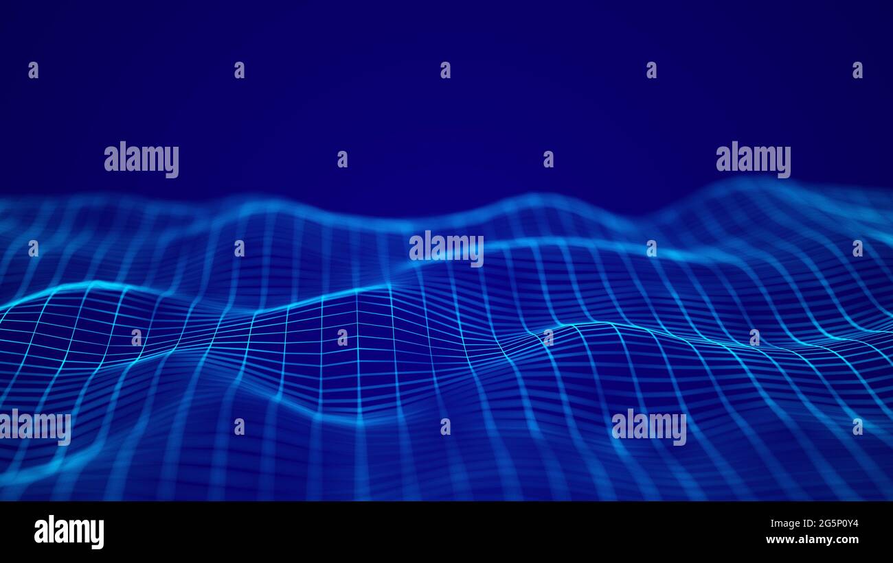 Abstract futuristic background. Big data visualization. Dynamic wave of particles. 3D rendering ...