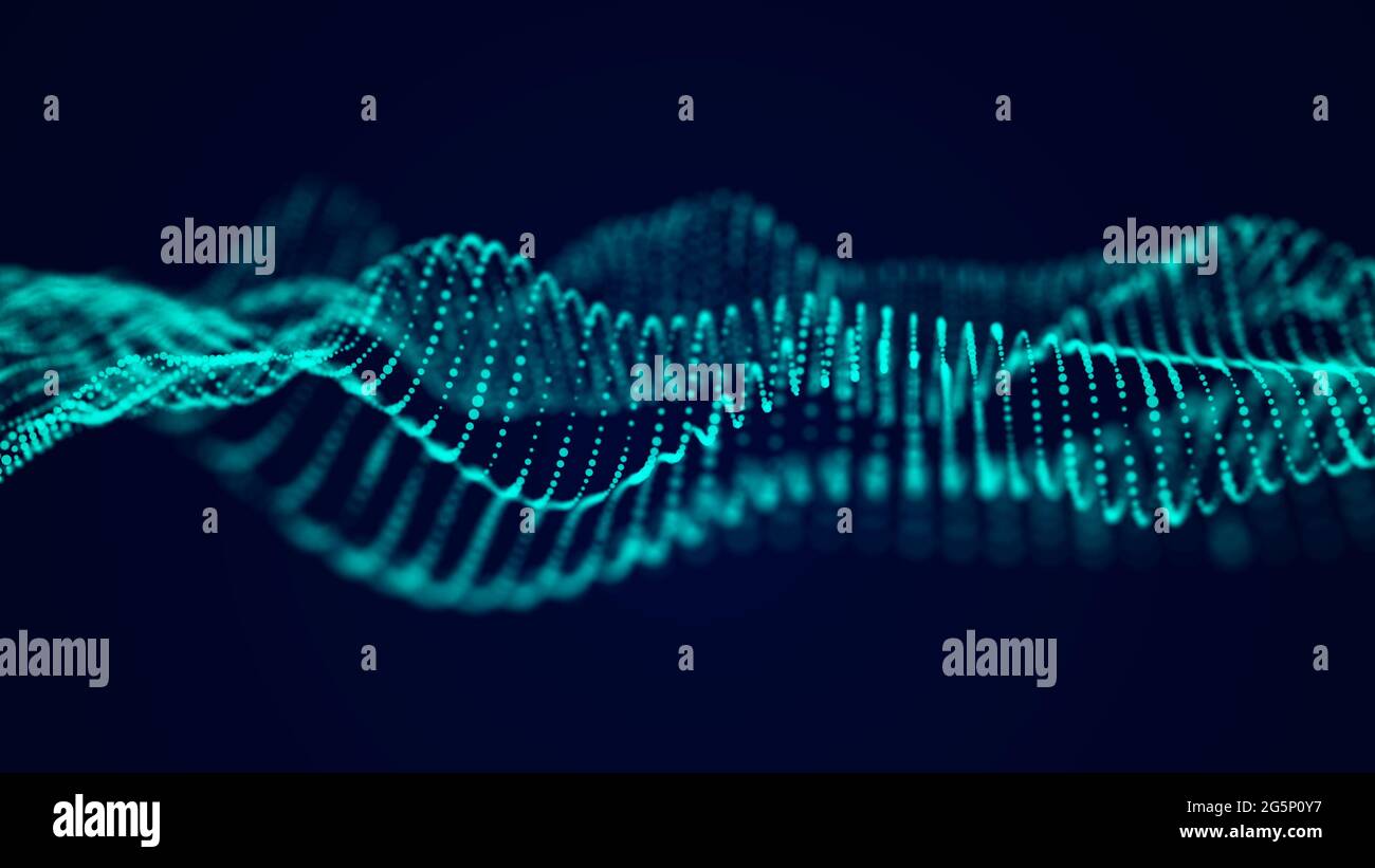 Abstract futuristic background. Big data visualization. Dynamic wave of particles. 3D rendering ...