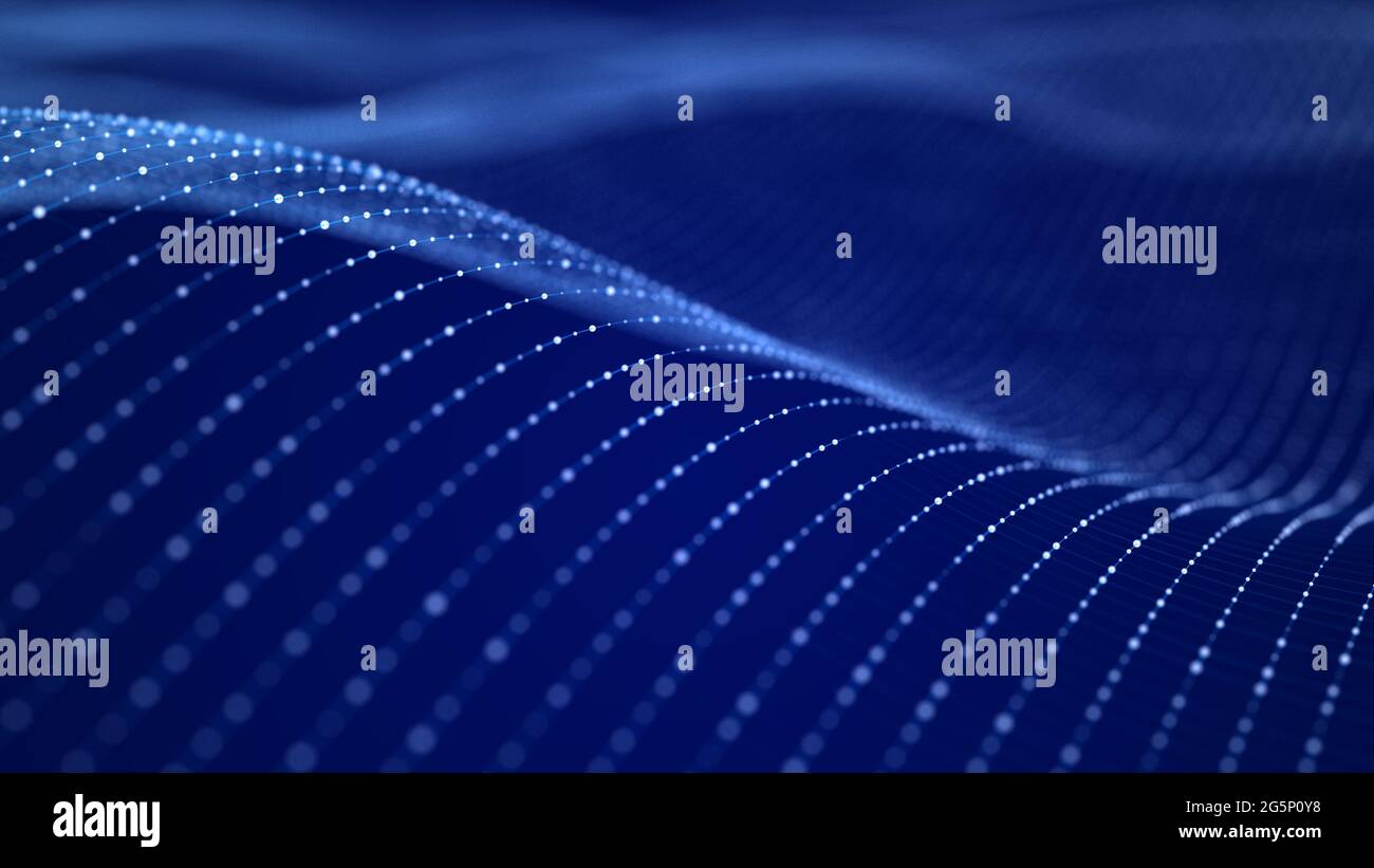 Abstract futuristic background. Big data visualization. Dynamic wave of particles. 3D rendering ...