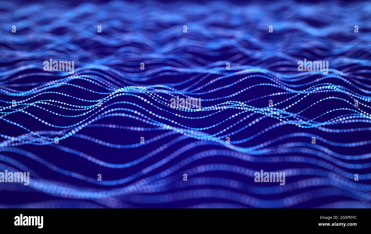 Abstract futuristic background. Big data visualization. Dynamic wave of particles. 3D rendering ...