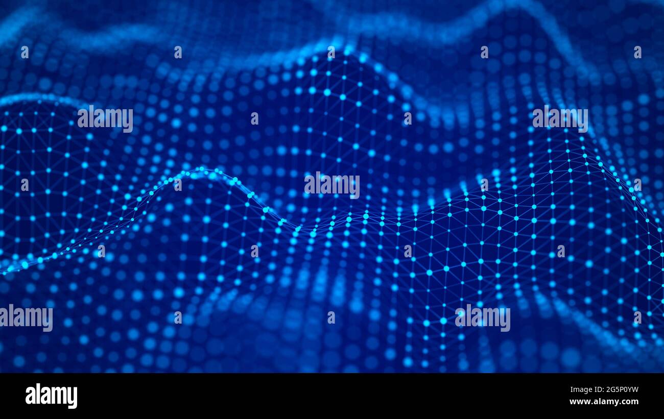 Abstract futuristic background. Big data visualization. Dynamic wave of particles. 3D rendering ...