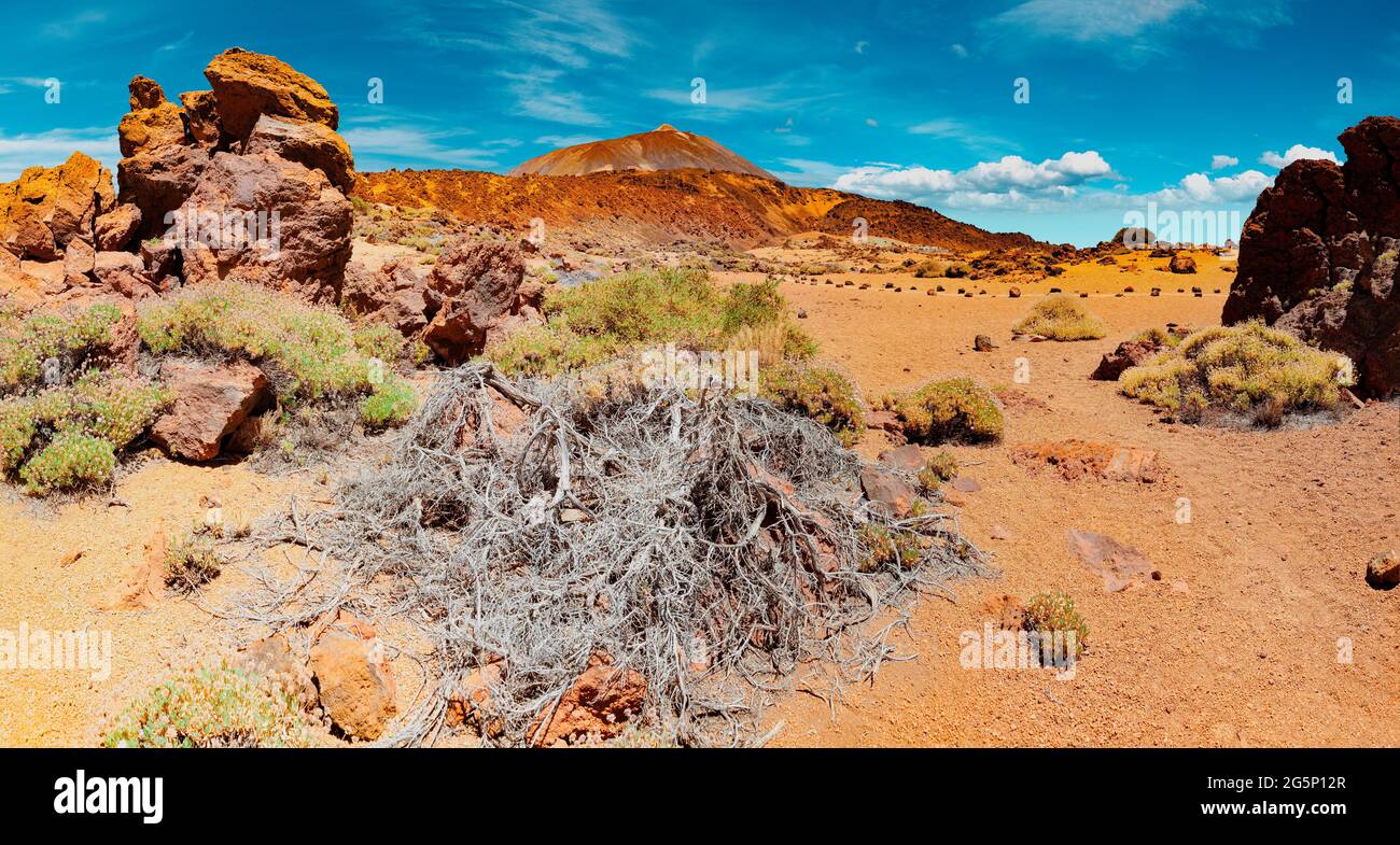 Nature volcanic landscape. Landmark in Spain. Teide volcano in Canary ...