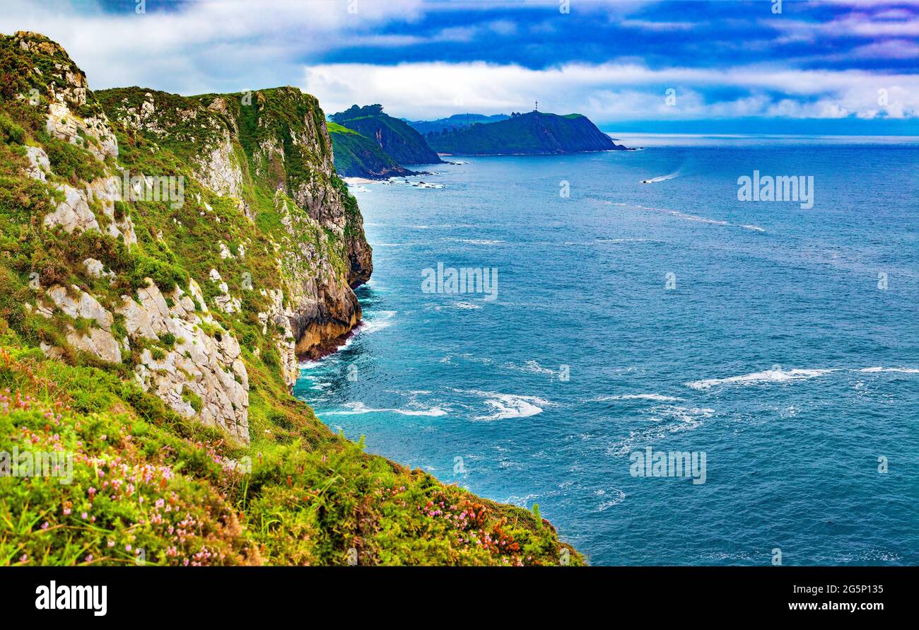 Scenery sunset landscape cliff and rocks.Cantabria ,Spain.Wild road ...