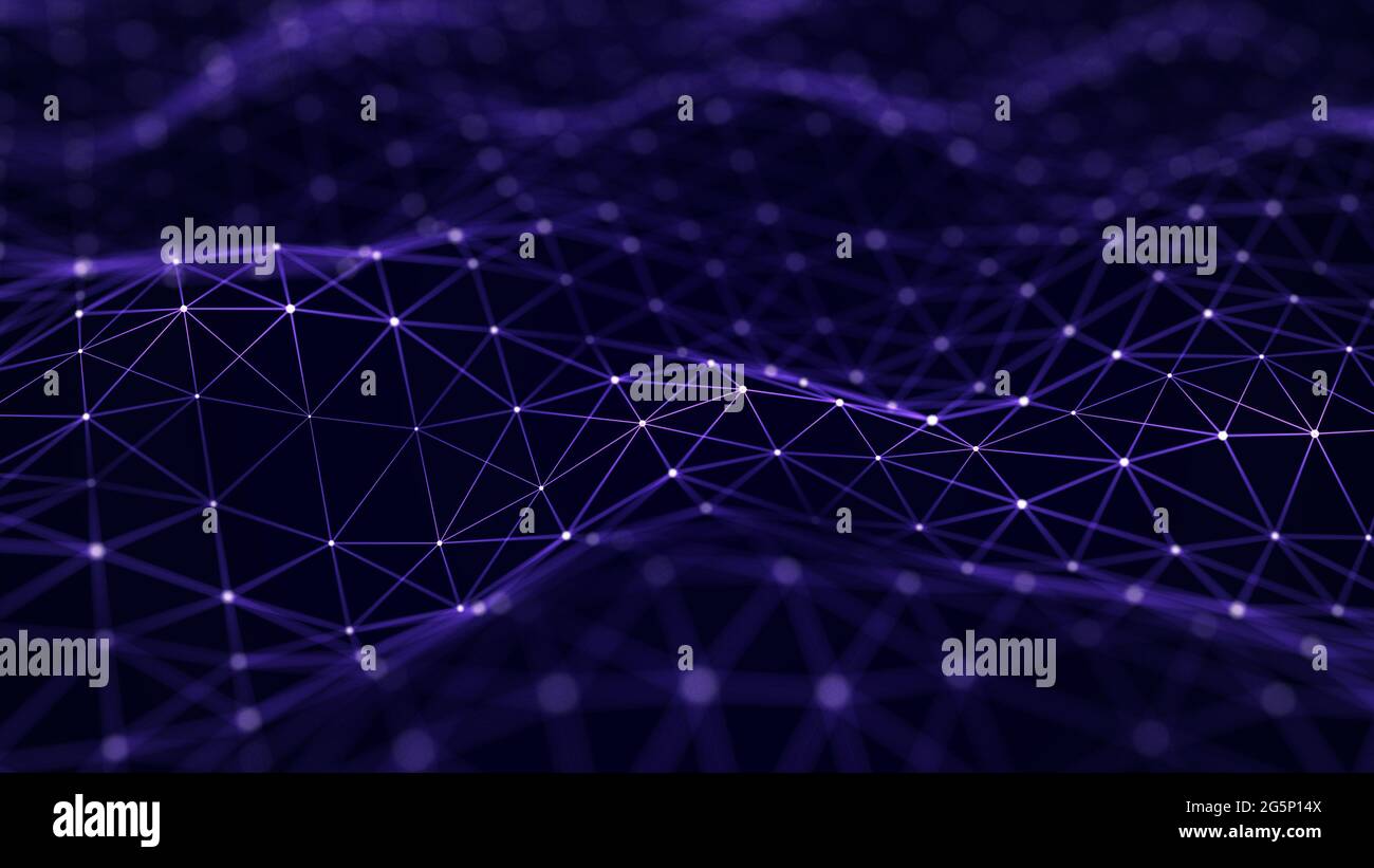 Technology dots background. Big data visualization. Futuristic dynamic wave. 3D rendering Stock ...