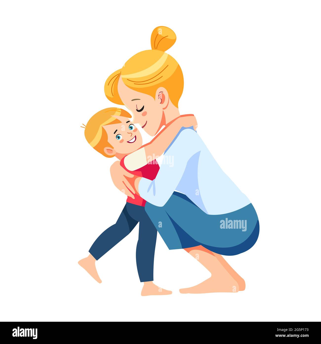 European mother and child. The blonde mother embraces the blue-eyed boy ...