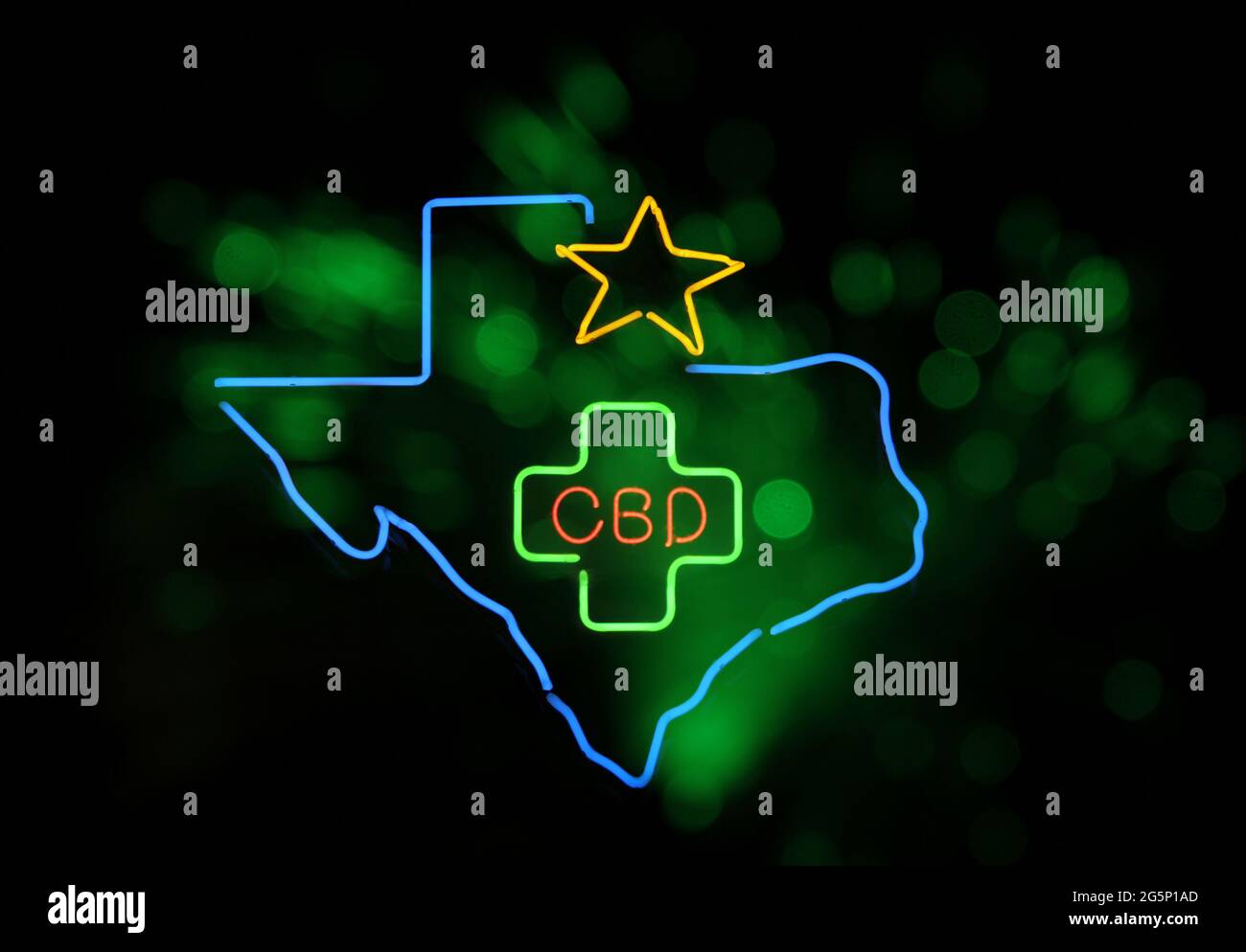 Neon Sign Texas Sign With CBD and Green Bokeh Stock Photo - Alamy