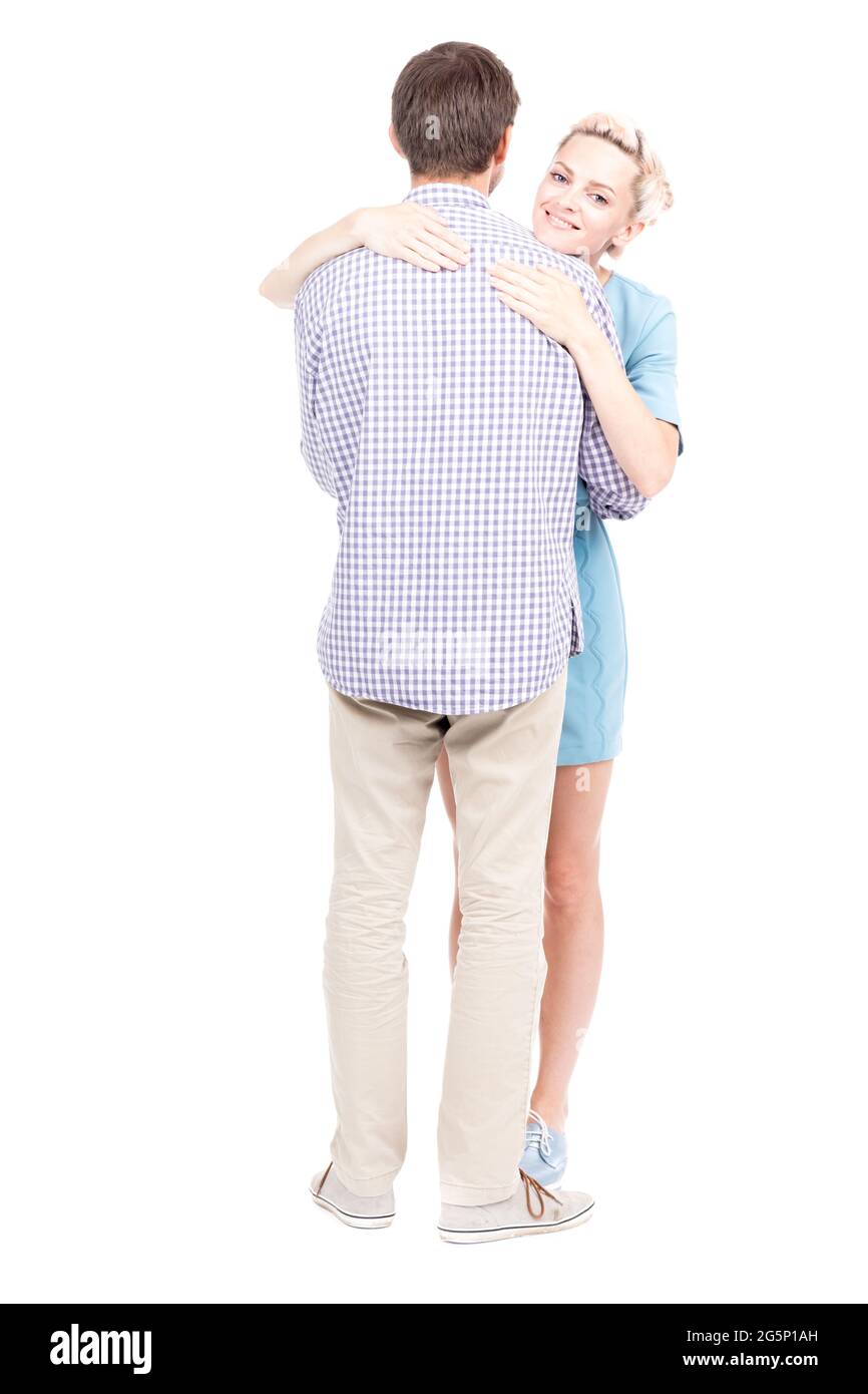 Vertical full length studio shot of modern Caucasian man and woman in ...