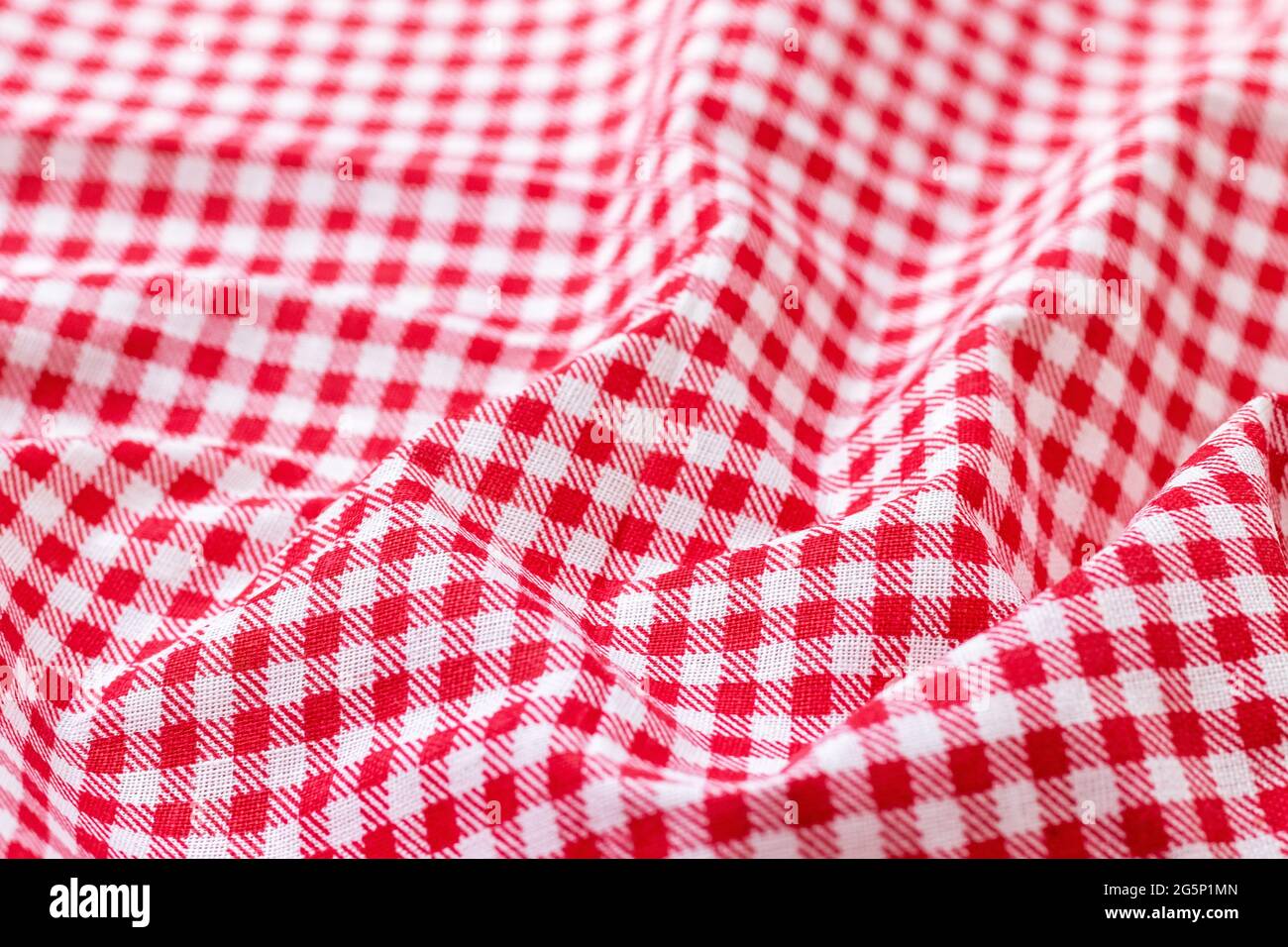Red and white checkered fabric texture. Crumpled bright colored cotton ...