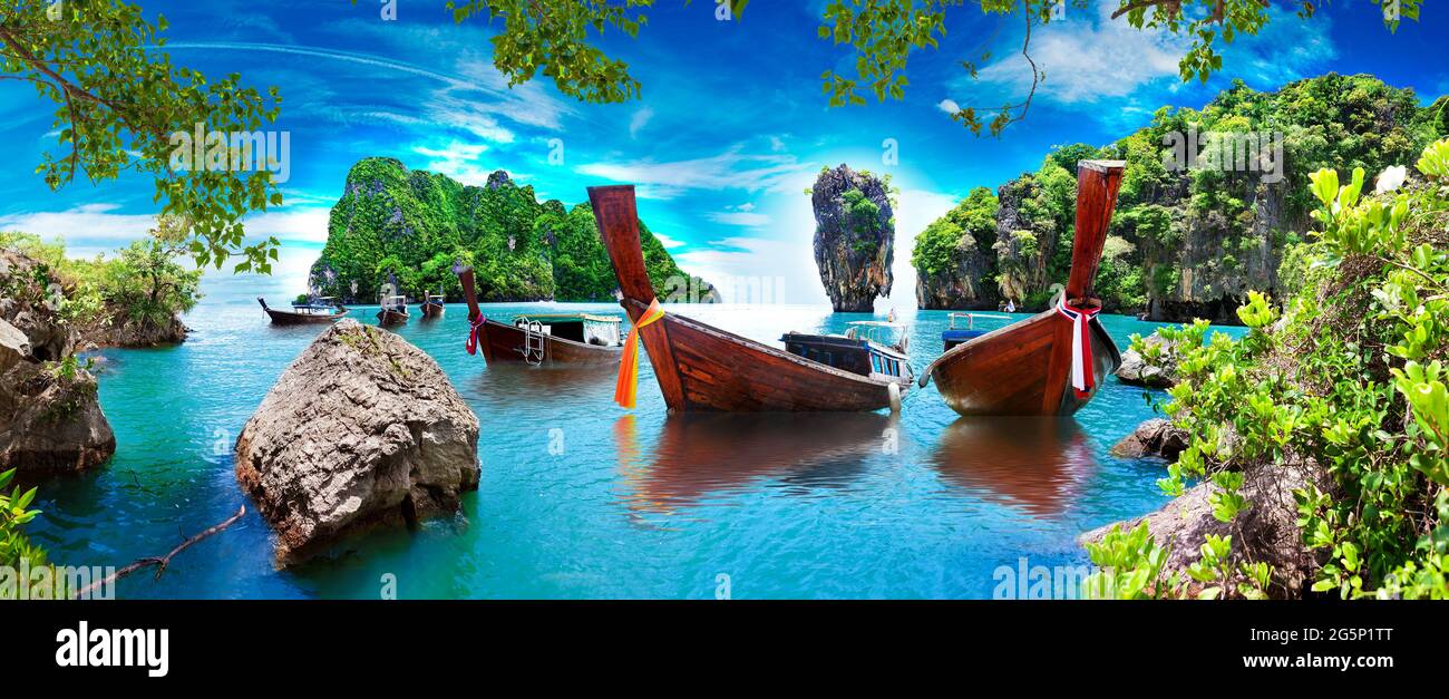 Scenery Thailand sea and island with typical boats.Adventures and ...