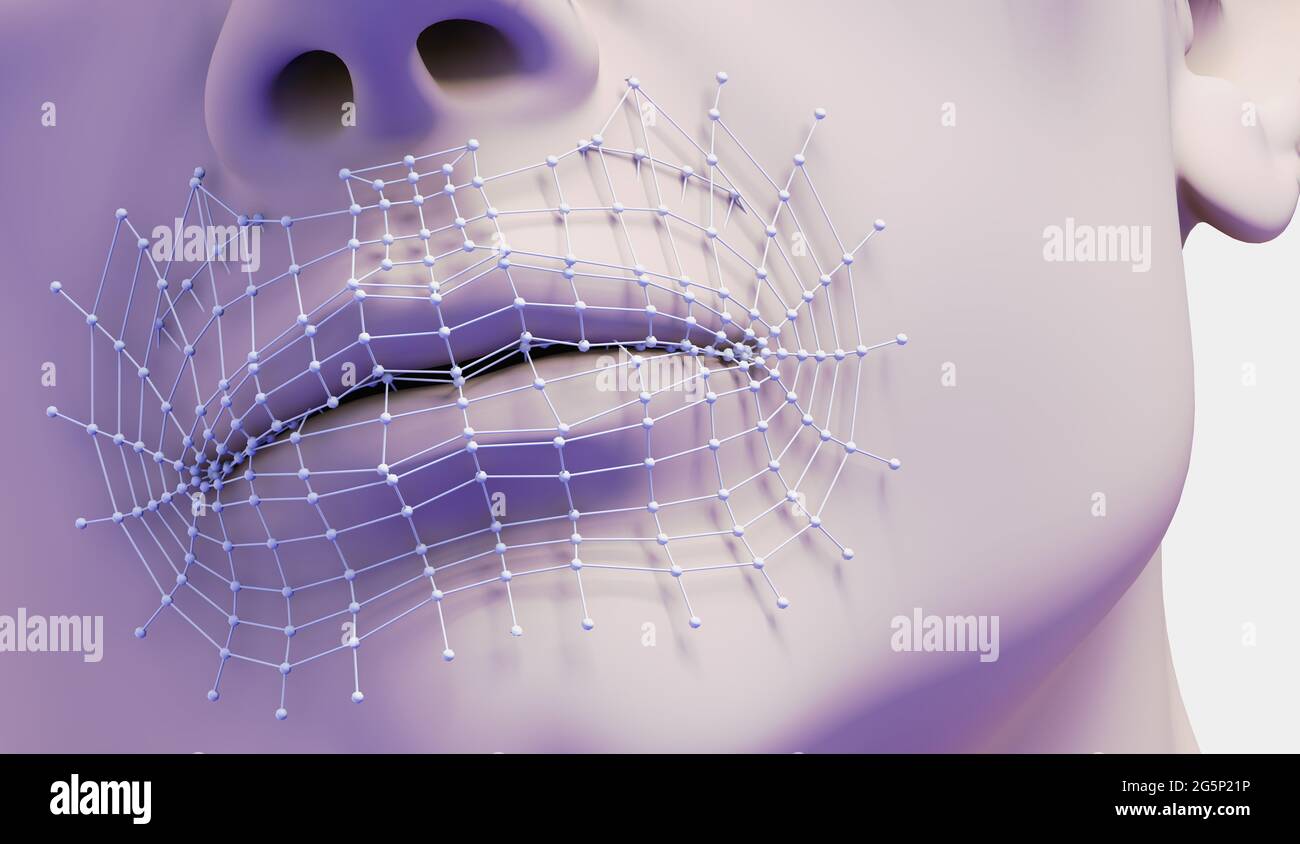 3d illustration of plastic surgery. Mesh and lines in the skin and ...