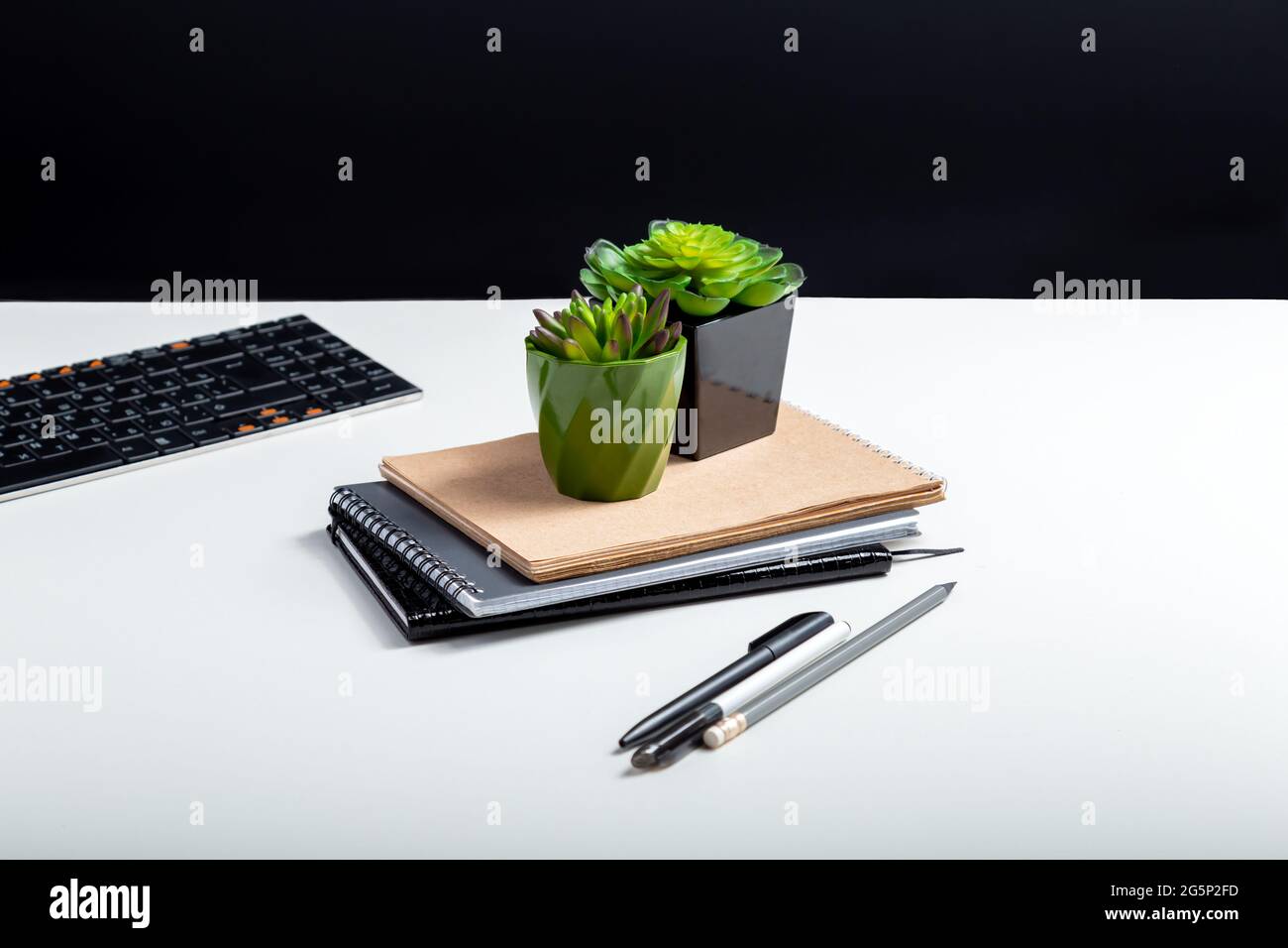 Office artificial flowers succulents in small pots. Landscaping of ...