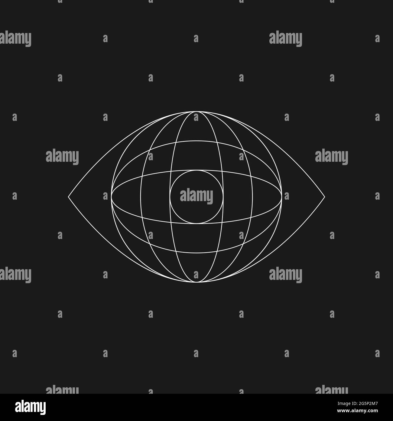 Retrofuturistic Cyberpunk geometry. Cyber planet inside the eye. Digital 80s shape. World ...