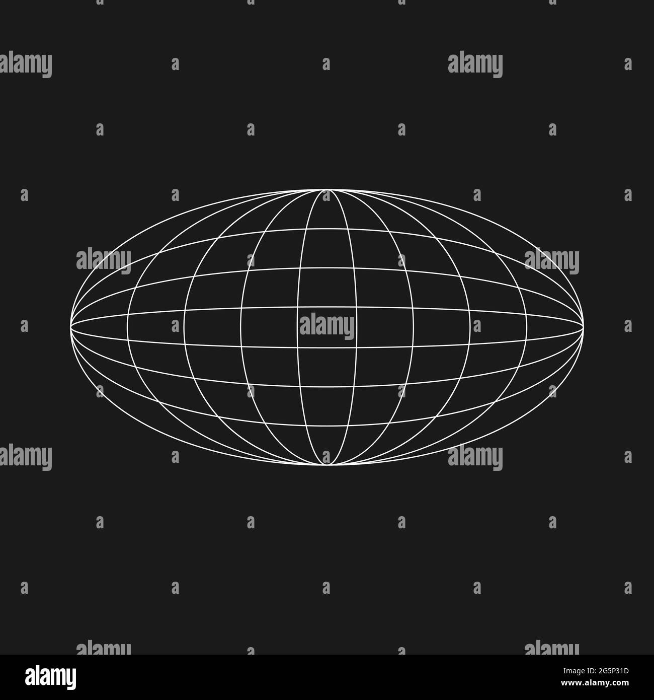 Wireframe ellipse planet icon in old cyberpunk style. Retrofuturistic design element. Cyber ...