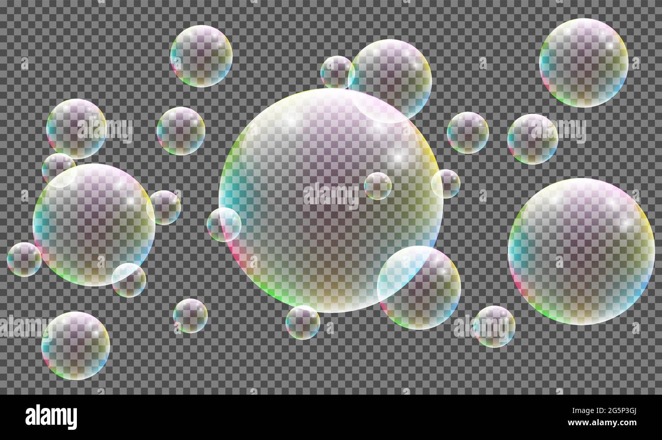 Set of realistic transparent colorful soap bubbles isolated on ...