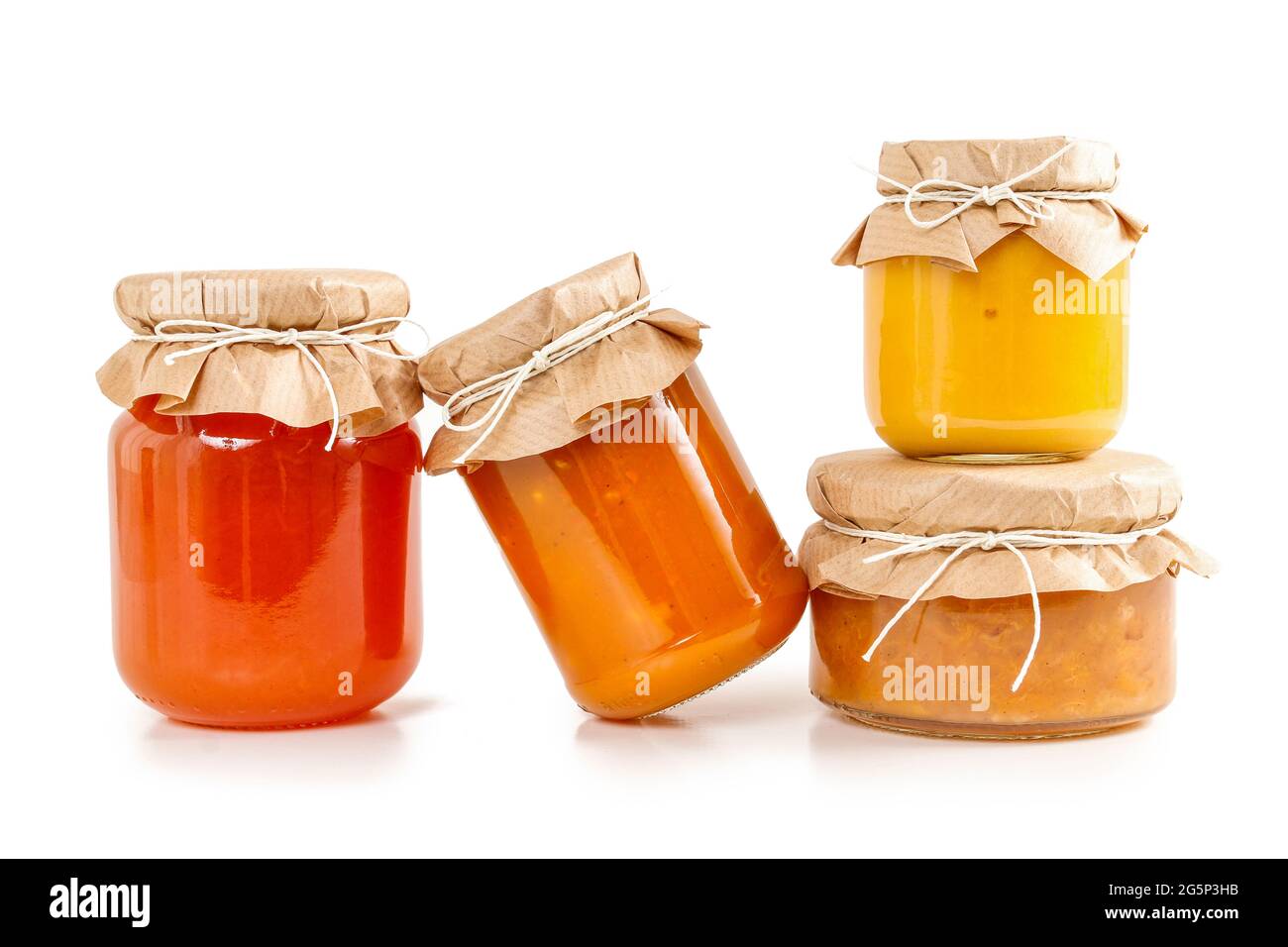 Colorful jams in glass jars isolated on white background Stock Photo ...