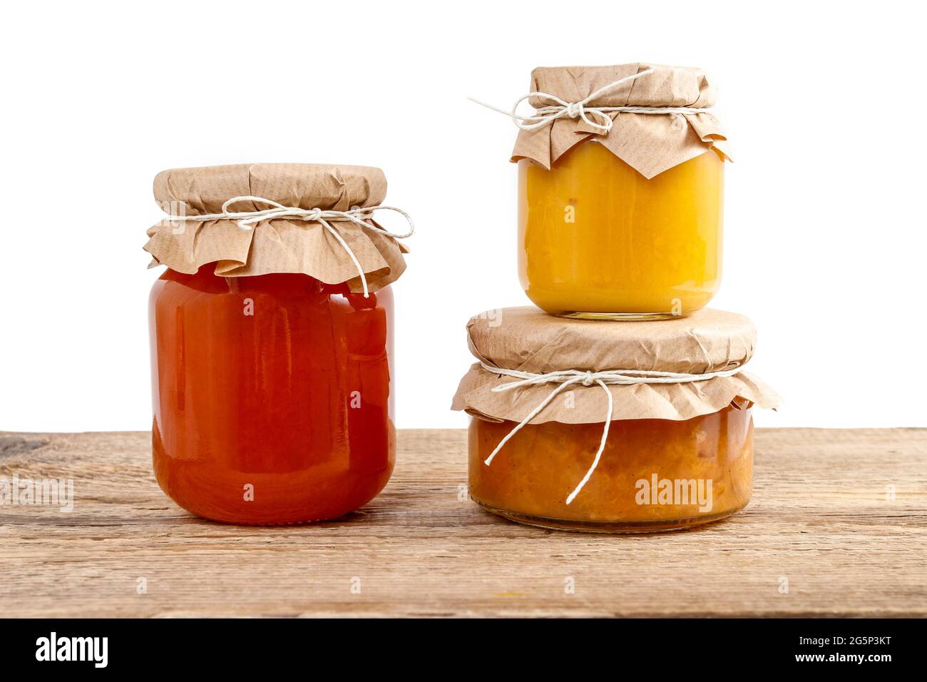 Colorful jams in glass jars isolated on white background Stock Photo ...