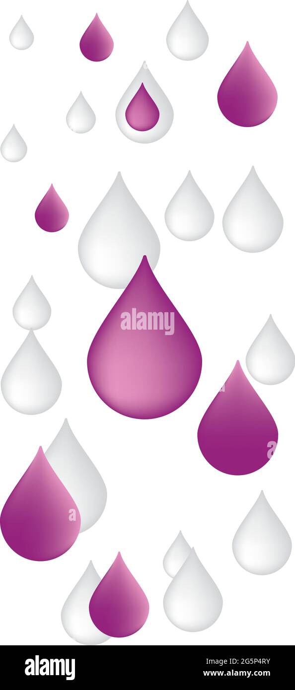 3d realistic Pink falling rain drops on the isolated white background ...