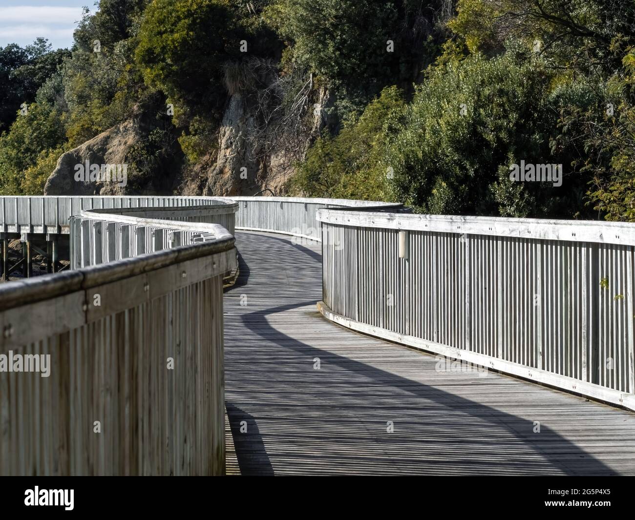 View of Bucklands Beach to Half Moon Bay Marina wooden pathway Stock ...