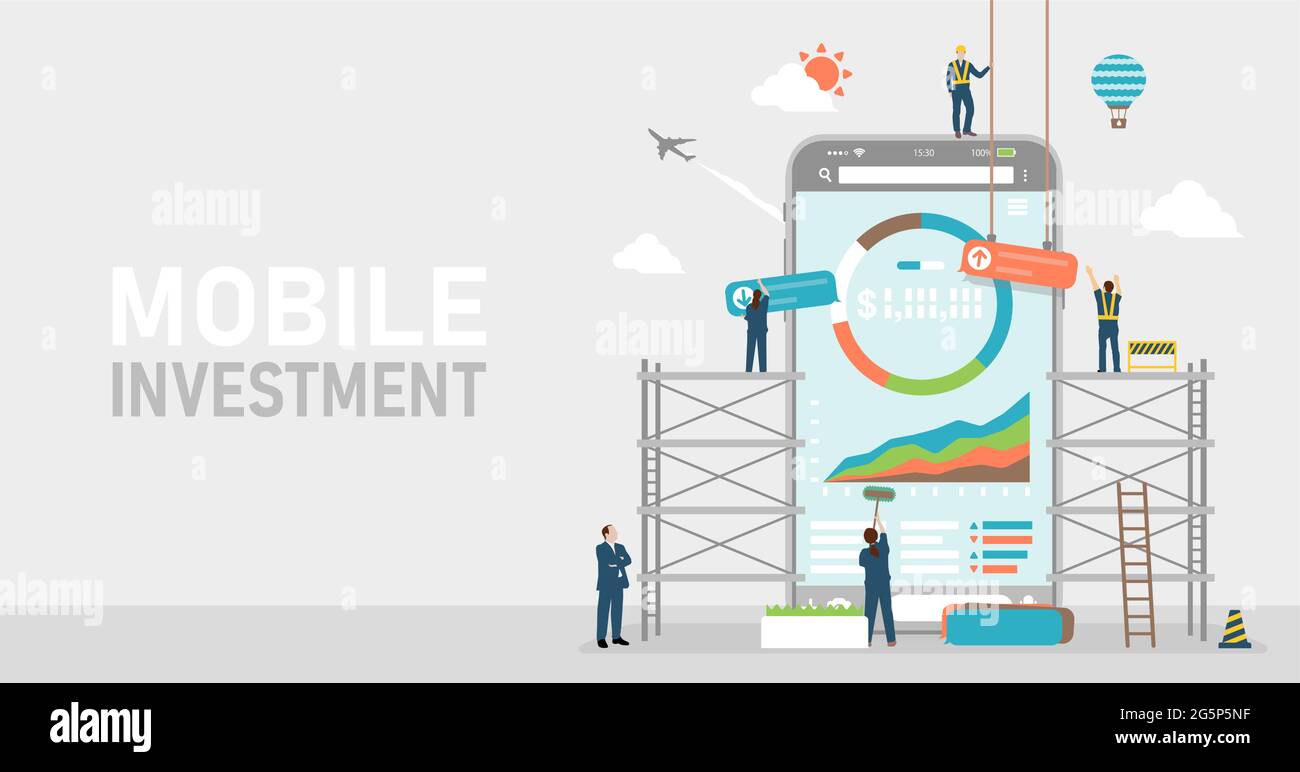 Mobile investment ( robot advisor, fin tech apps ) vector banner ...