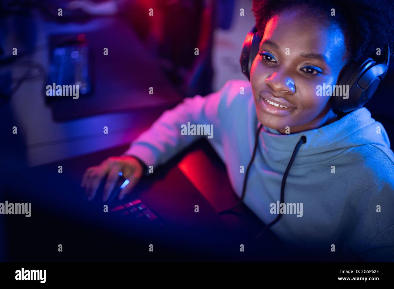 Happy African woman american representative call center operator ...