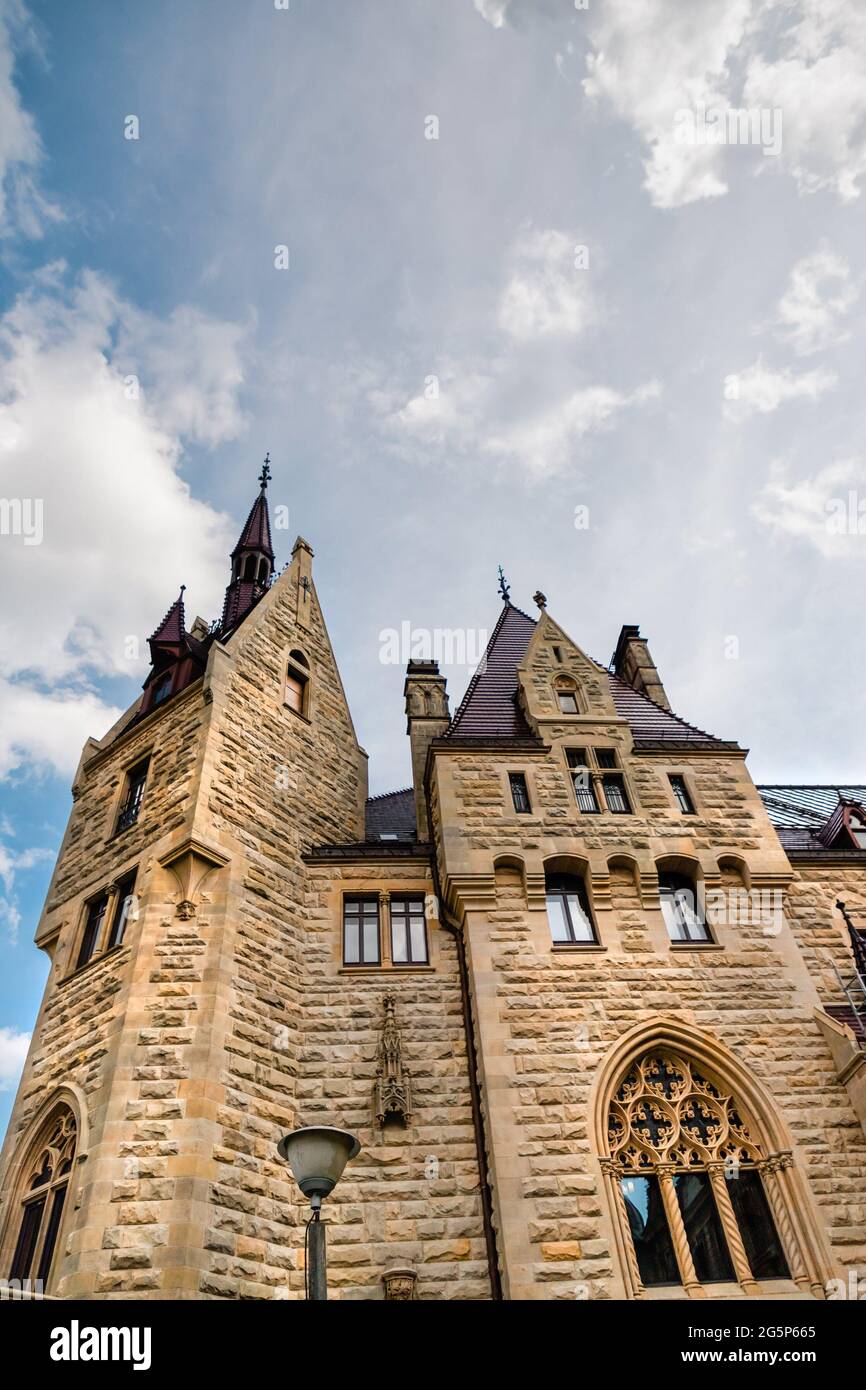 Old famous polish castle in the village of Moszna, near Opole, Silesia ...