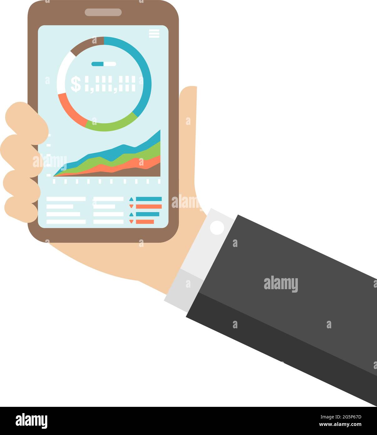 Smartphone on hand ( Mobile investment apps ) vector illustration Stock ...