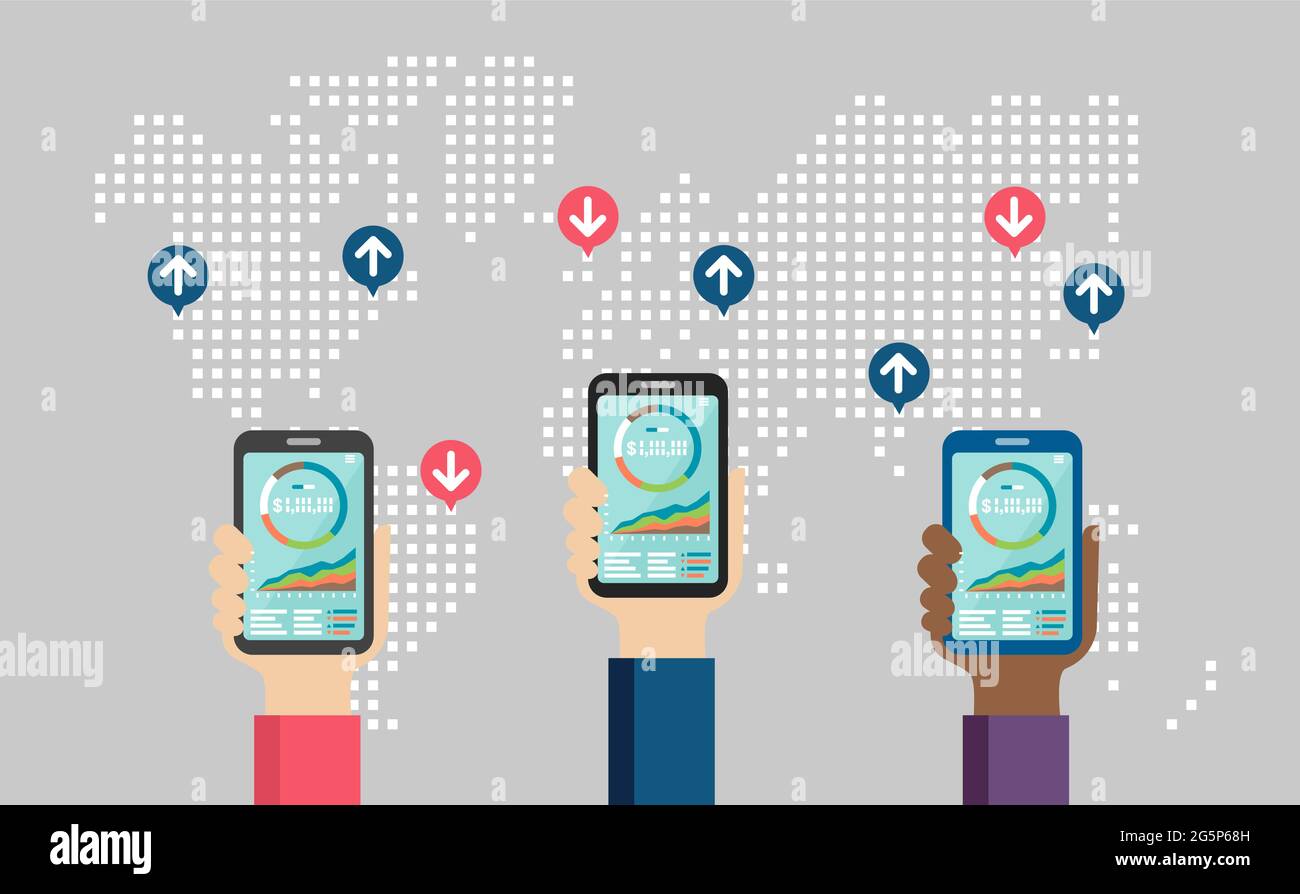 Mobile investment ( robot advisor, fin tech apps ) vector banner ...