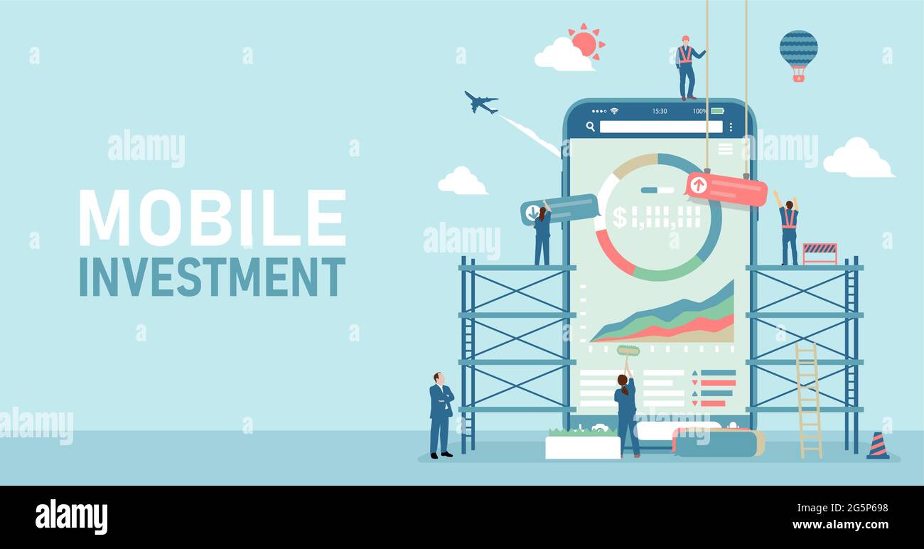 Mobile investment ( robot advisor, fin tech apps ) vector banner ...