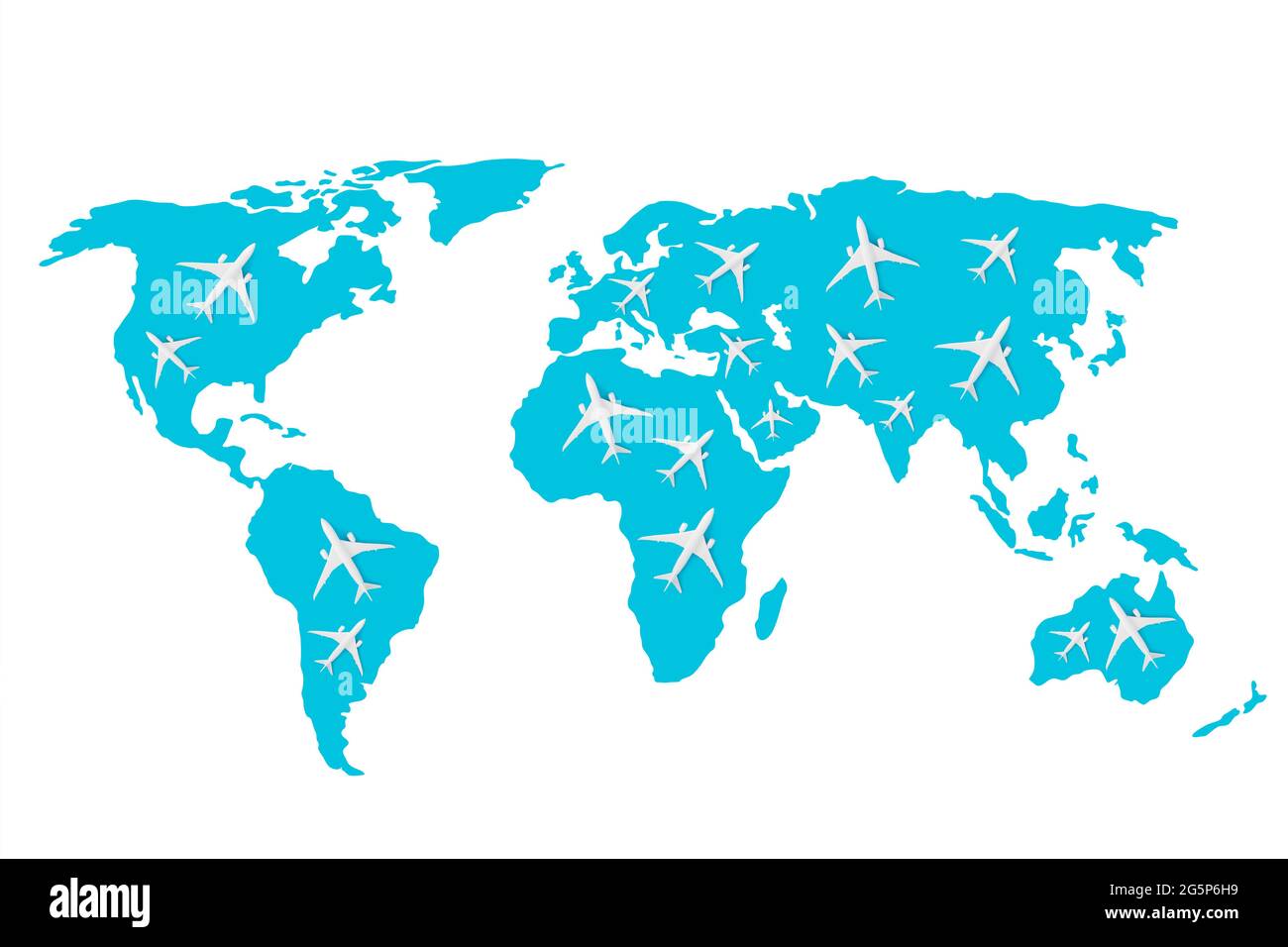 Blue world map with white airplanes for wallpapers Stock Photo - Alamy