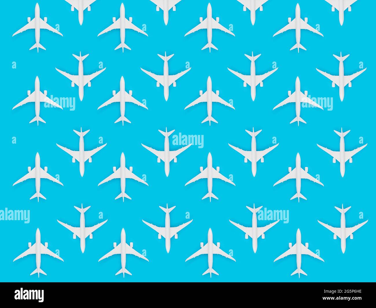 Bright blue background with a pattern of white airplanes Stock Photo ...