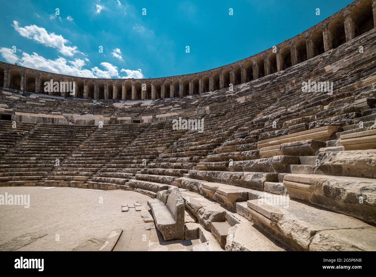 Roman amphitheater of Aspendos, Belkiz - Antalya, Turkey Stock Photo ...