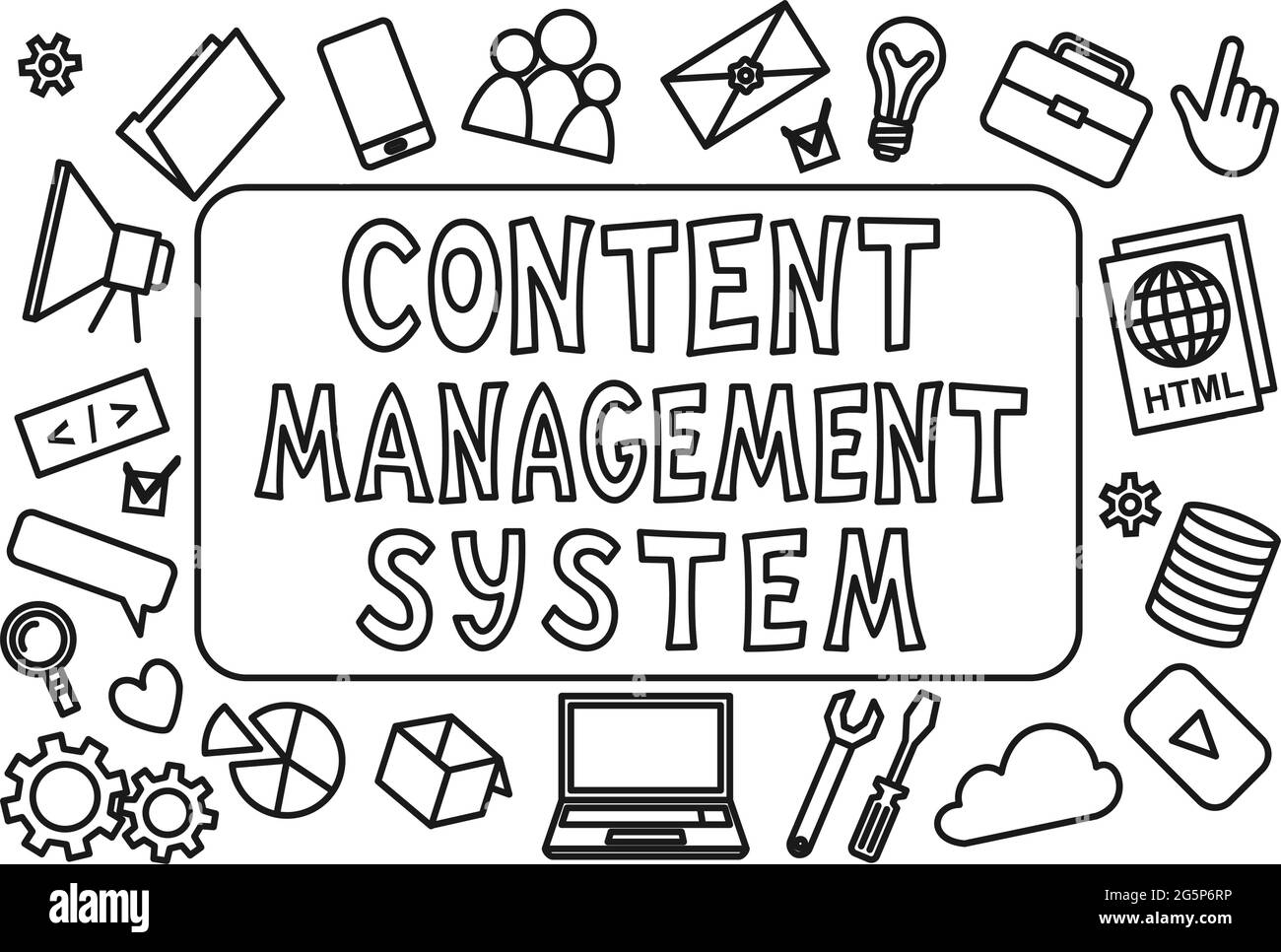 Line art black and white control management system infographic poster ...