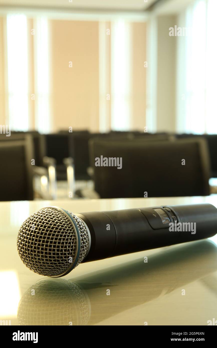 Professional microphone in meeting room. Empty meeting room Stock Photo ...