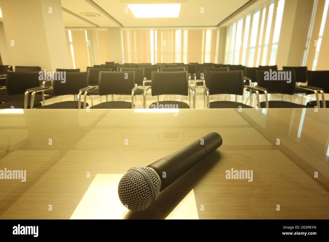Professional microphone in meeting room. Empty meeting room Stock Photo ...