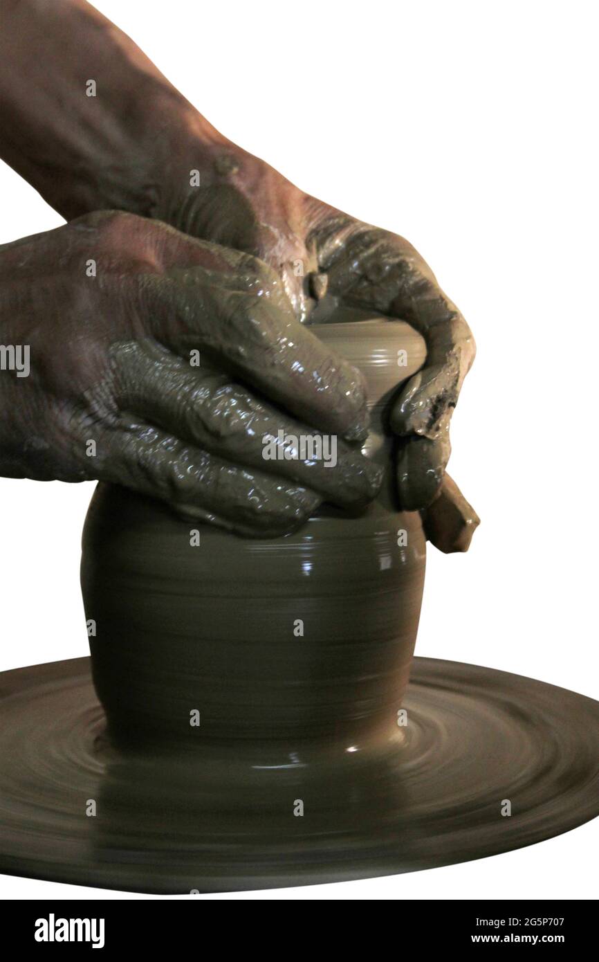 Pottery workshop. Hands and pottery isolated on white background Stock ...