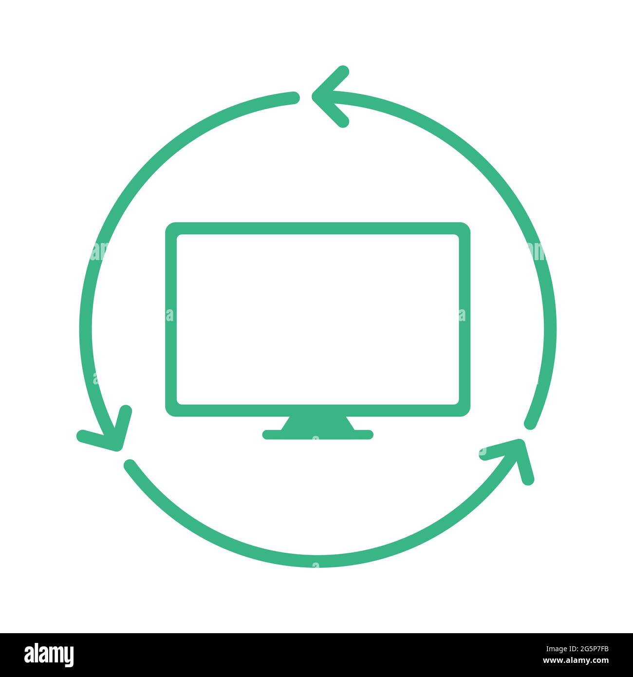 Recycling TV or computer sign. PC monitor inside circle arrows ...
