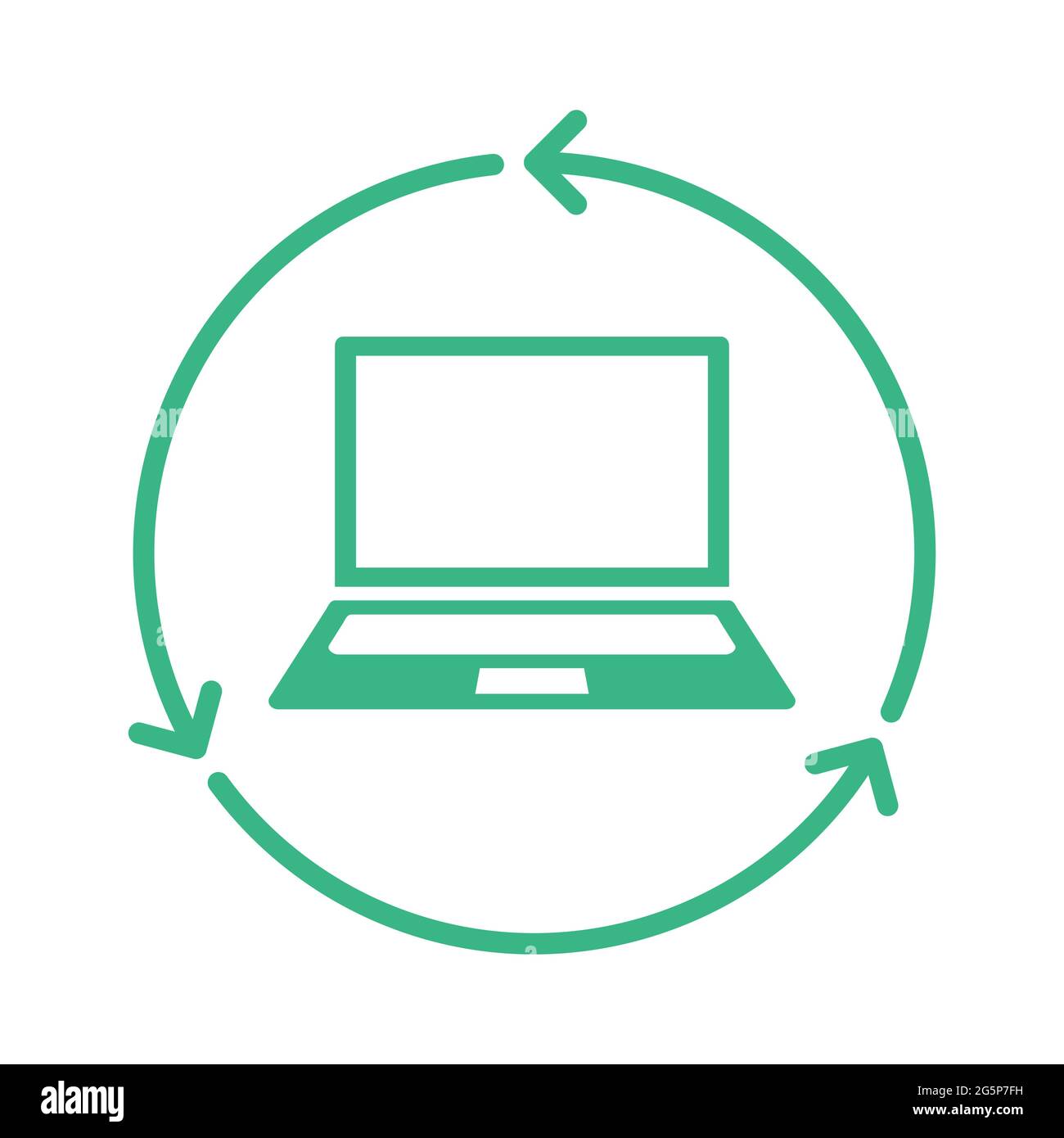 Recycling laptop sign. Notebook computer inside circle arrows ...
