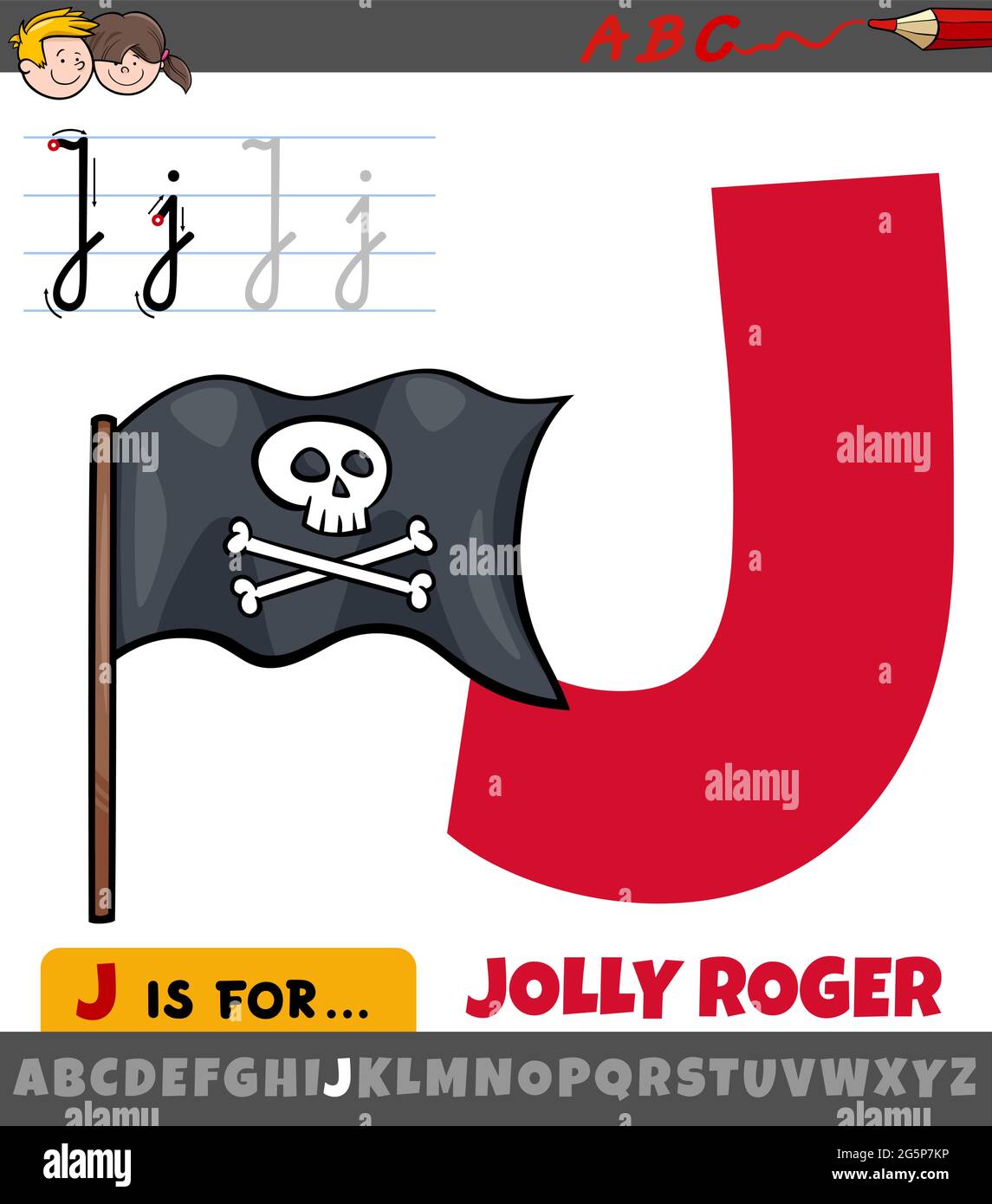 Educational cartoon illustration of letter J from alphabet with Jolly ...